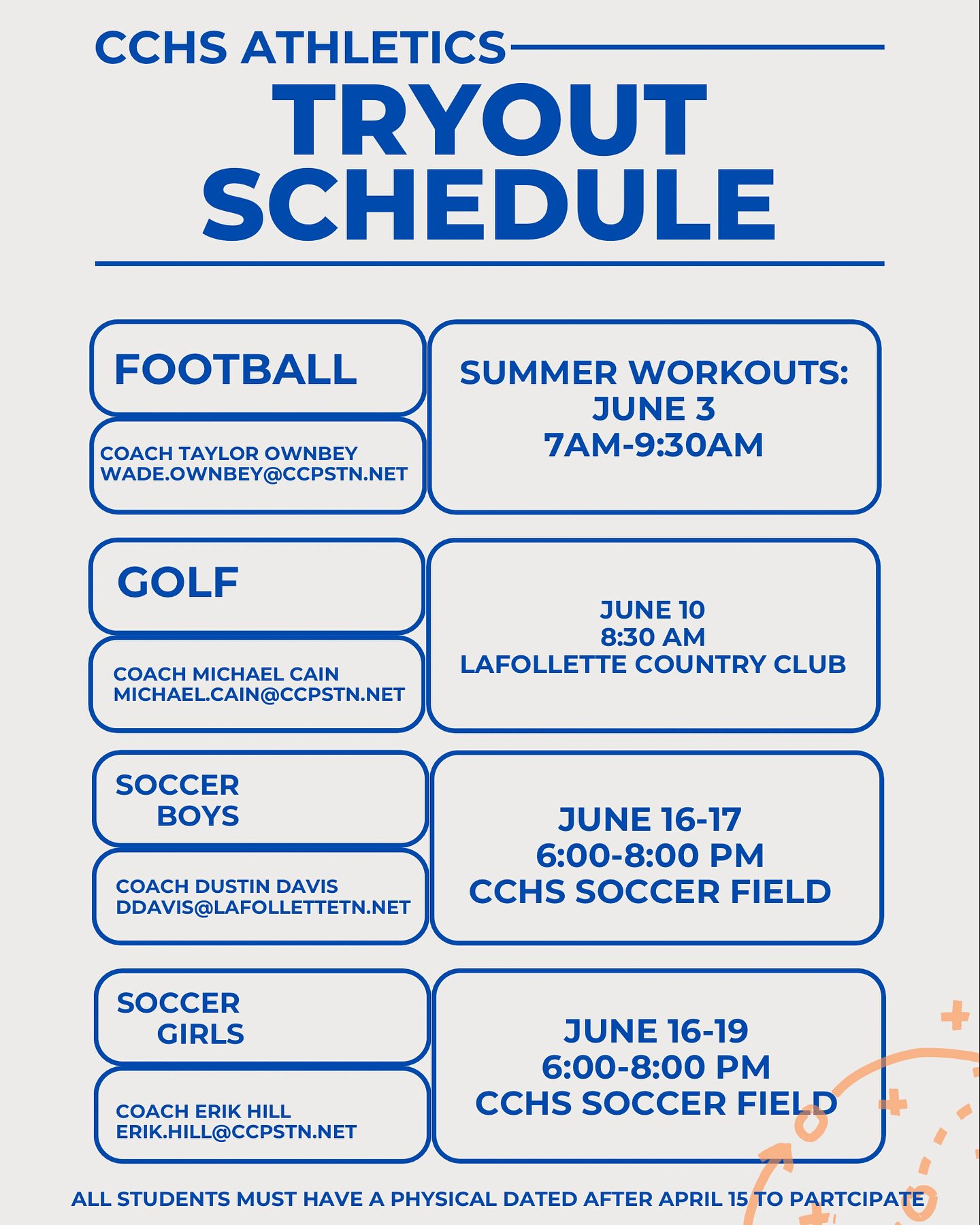 Tryout schedule for Campbell High Athletics - WLAF