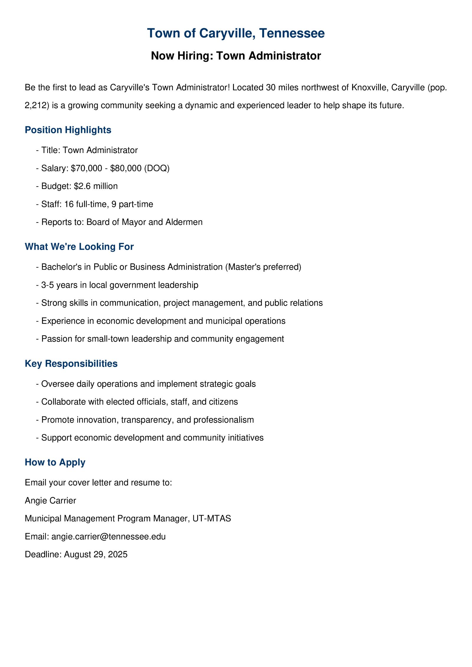 Open position; Caryville seeks administrator – WLAF